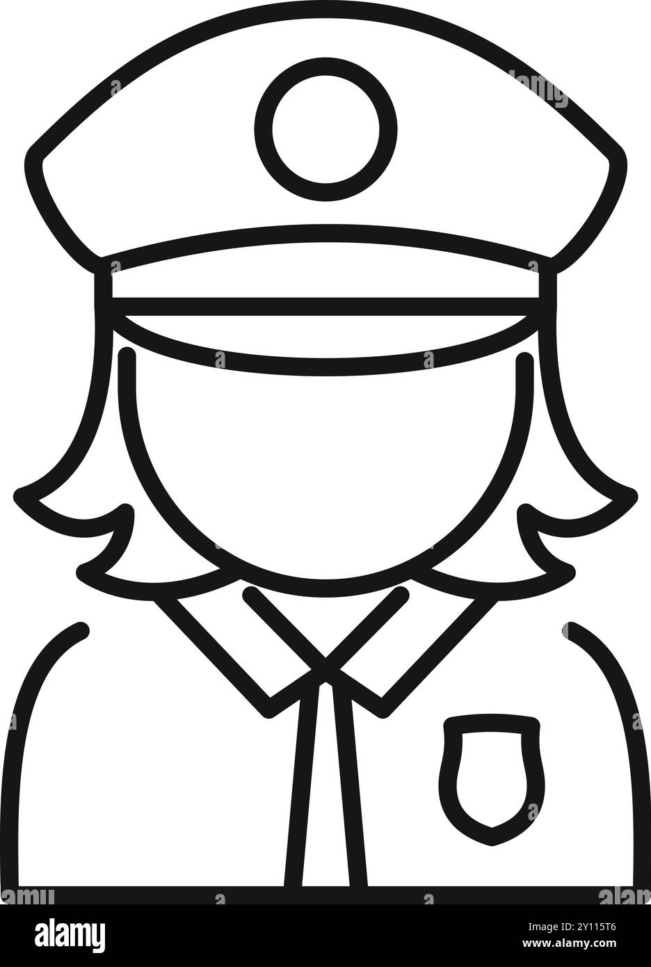 Line Art Icon Of A Female Police Officer Wearing A Uniform With Badge
