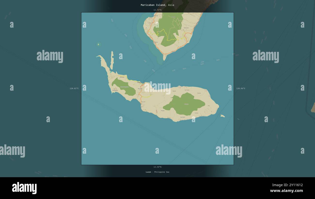 Maricaban Island in the Philippine Sea, belonging to Philippines, described and highlighted on a ...