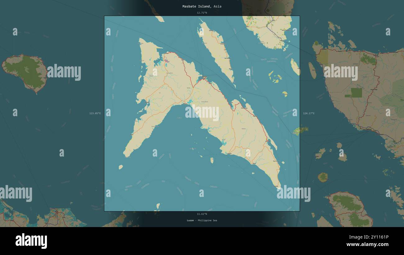 Masbate Island in the Philippine Sea, belonging to Philippines, described and highlighted on a ...
