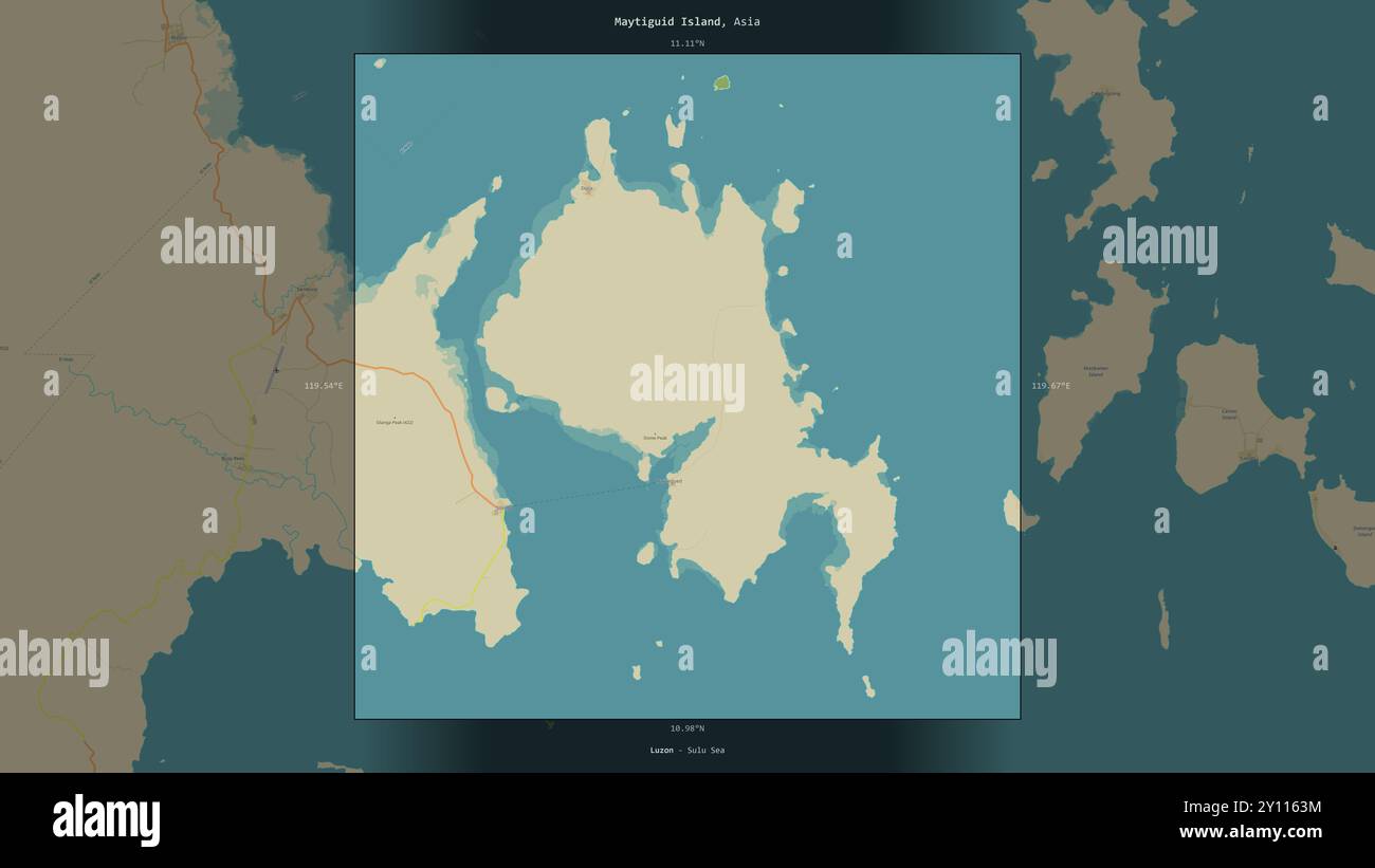 Maytiguid Island in the Sulu Sea, belonging to Philippines, described and highlighted on a ...