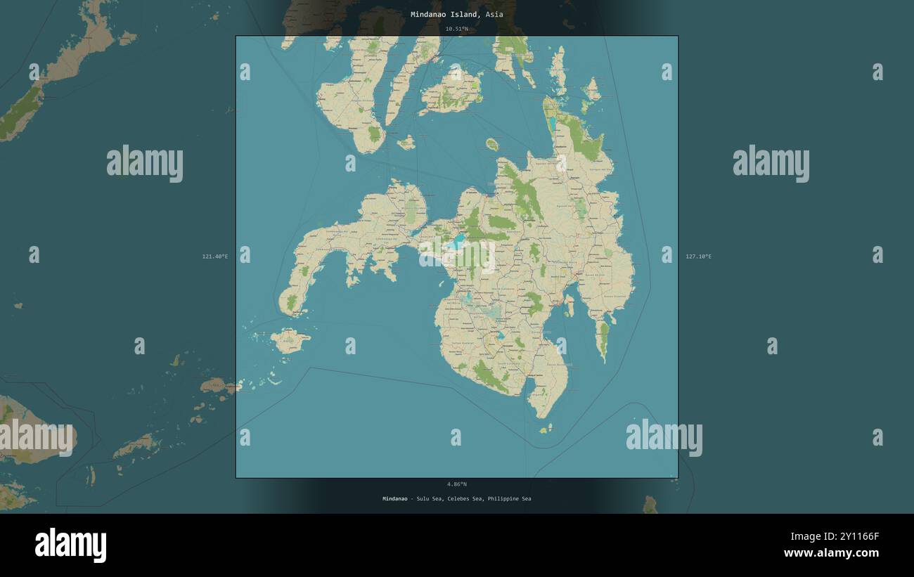 Mindanao Island in the Sulu Sea, belonging to Philippines, described and highlighted on a ...