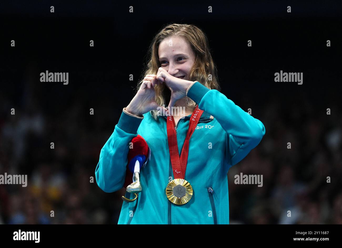 Neutral Paralympic Athletics' Valeriia Shabalina with the gold medal ...
