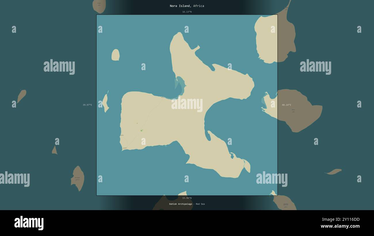 Nora Island in the Red Sea, belonging to Eritrea, described and highlighted on a topographic ...