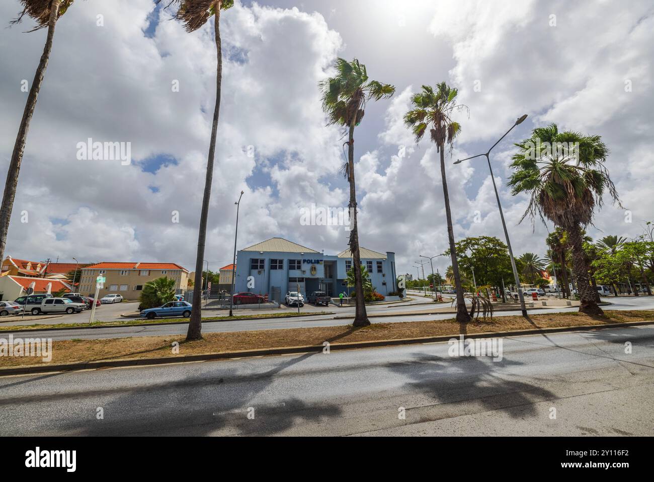 Police station building in Willemstad, Curacao surrounded by palm trees ...
