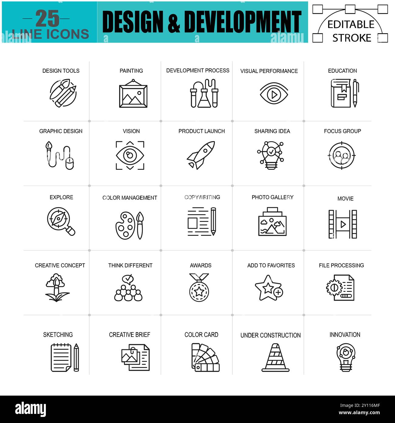 Set of Design and Development icons. Linear style icon bundle, Vector ...
