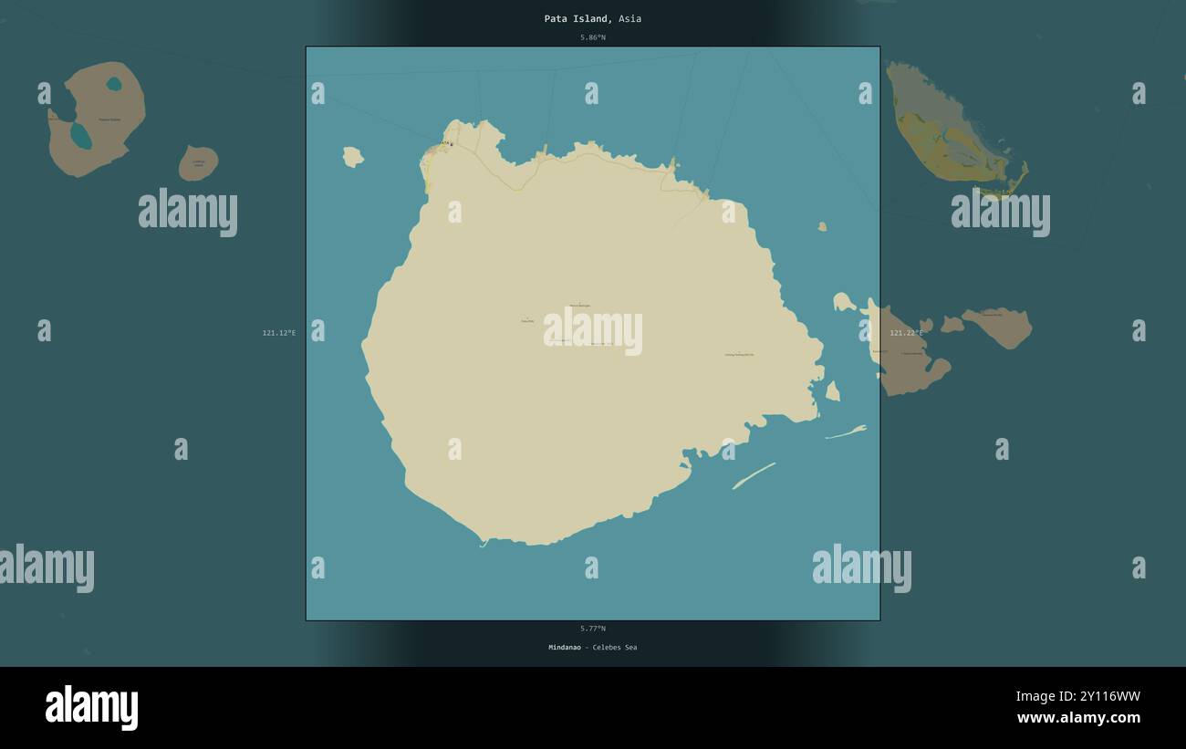 Pata Island in the Celebes Sea, belonging to Philippines, described and highlighted on a ...