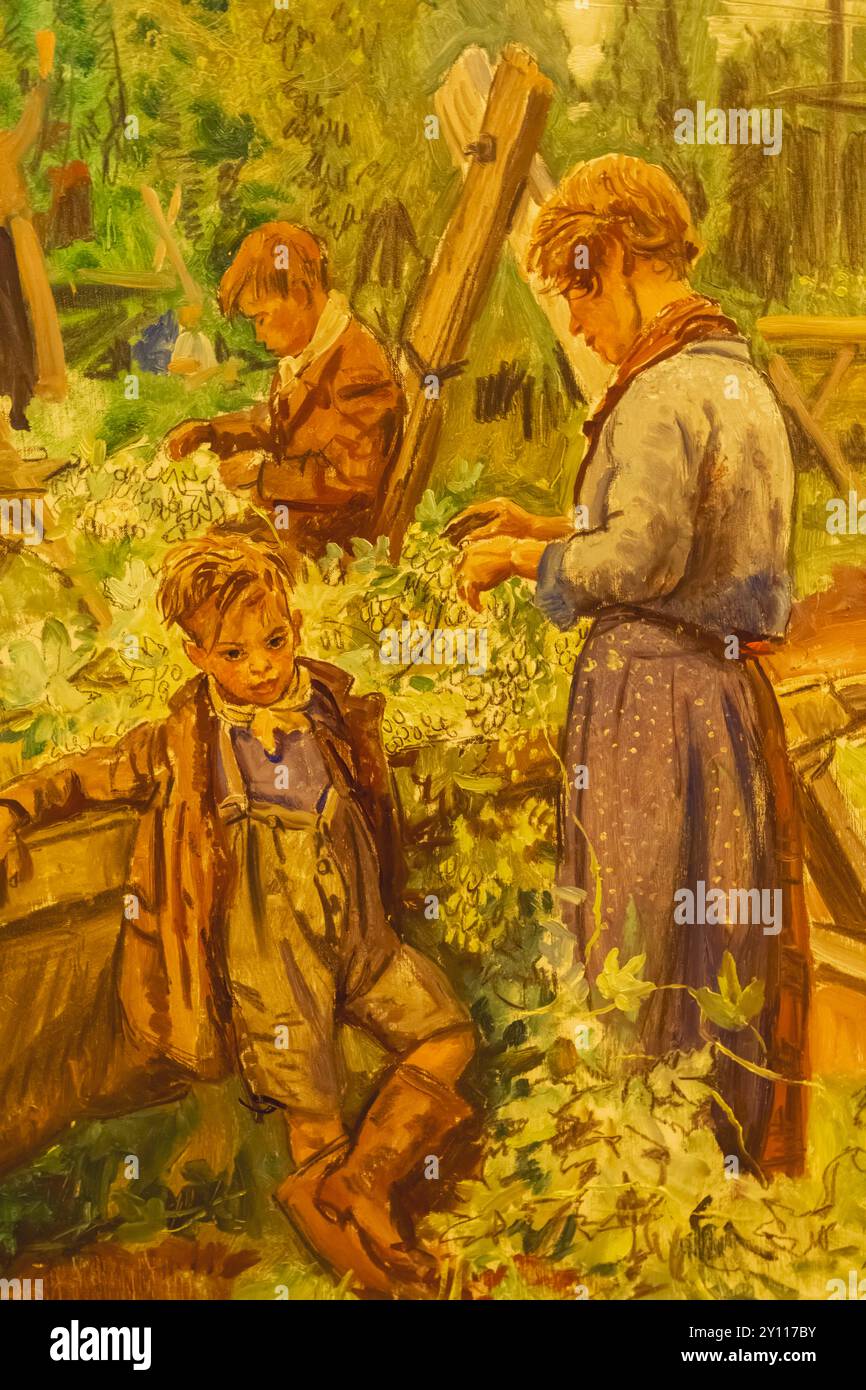 England, Kent, Canterbury, Painting depicting Hops Picking Stock Photo ...
