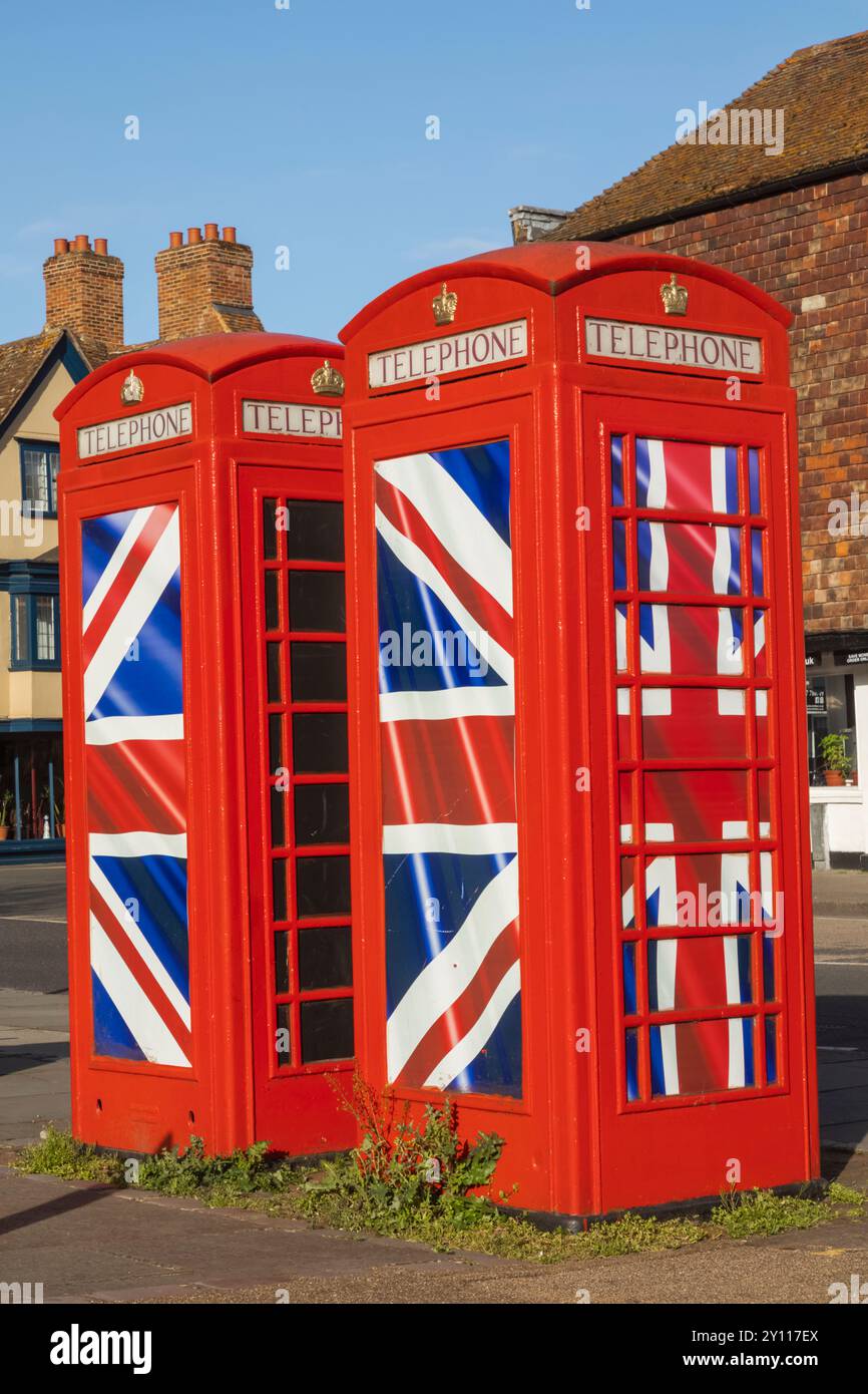 Traditional red telephone boxes with union jack flag hi-res stock ...