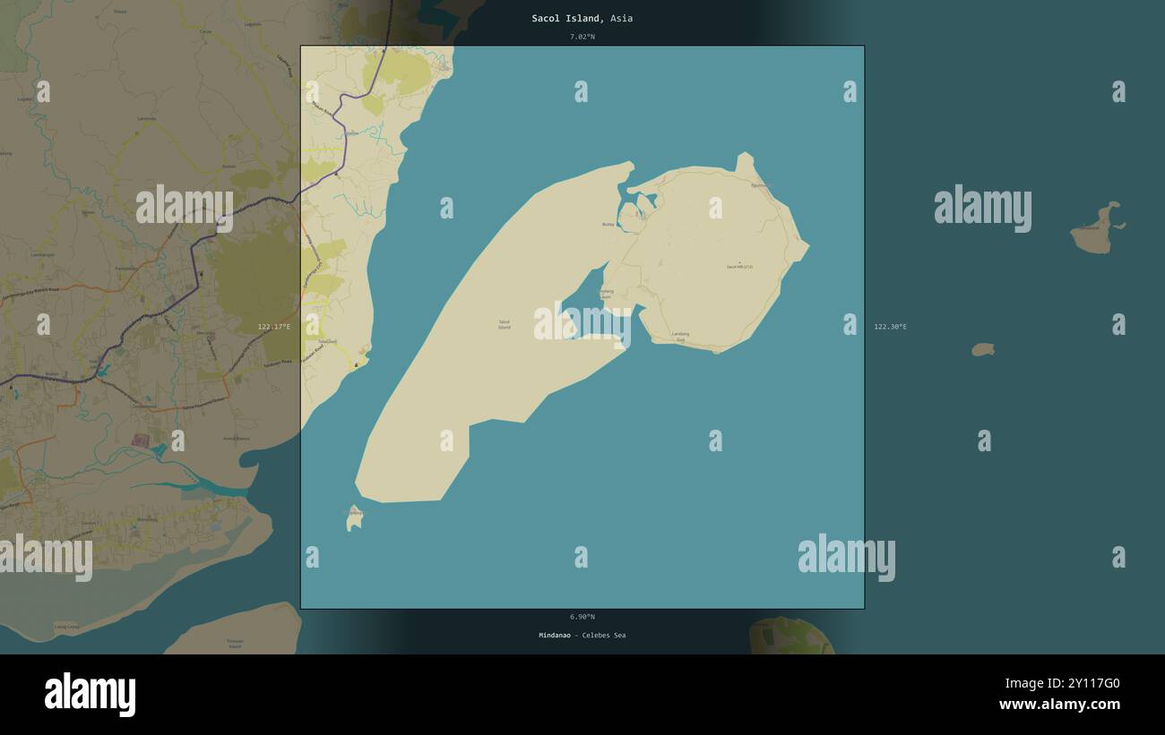 Sacol Island in the Celebes Sea, belonging to Philippines, described and highlighted on a ...