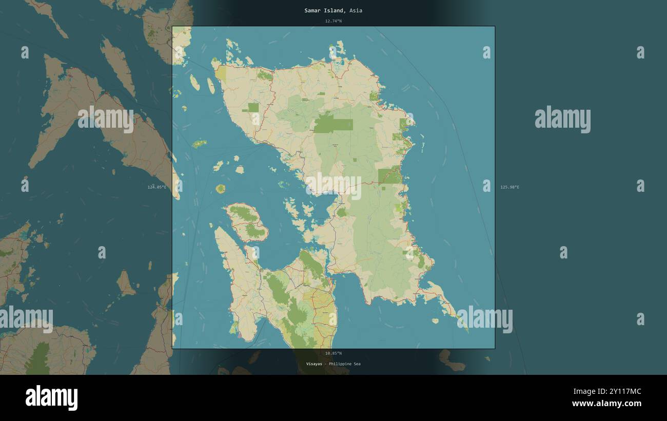 Samar Island in the Philippine Sea, belonging to Philippines, described and highlighted on a ...