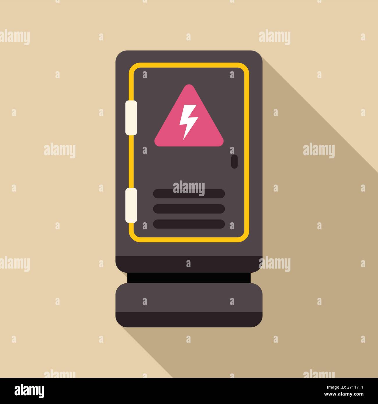 Outdoor electrical cabinet showing high voltage sign with a long shadow ...