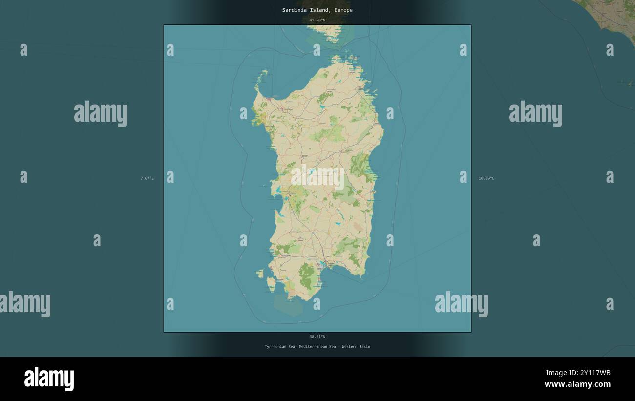 Sardinia Island in the Tyrrhenian Sea, belonging to Italy, described ...
