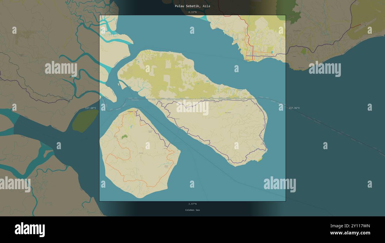 Pulau Sebatik in the Celebes Sea, shared between: Malaysia, Indonesia ...