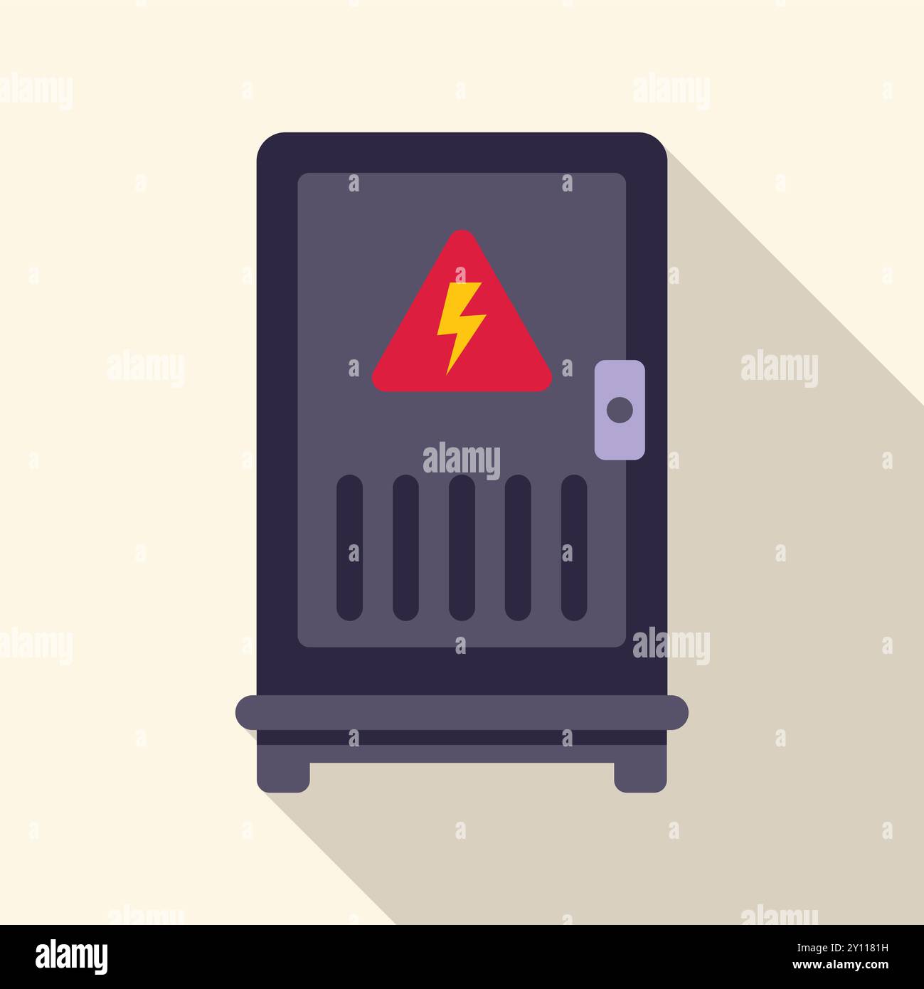 Dark gray electric fuse box with red high voltage warning sign, showing ...