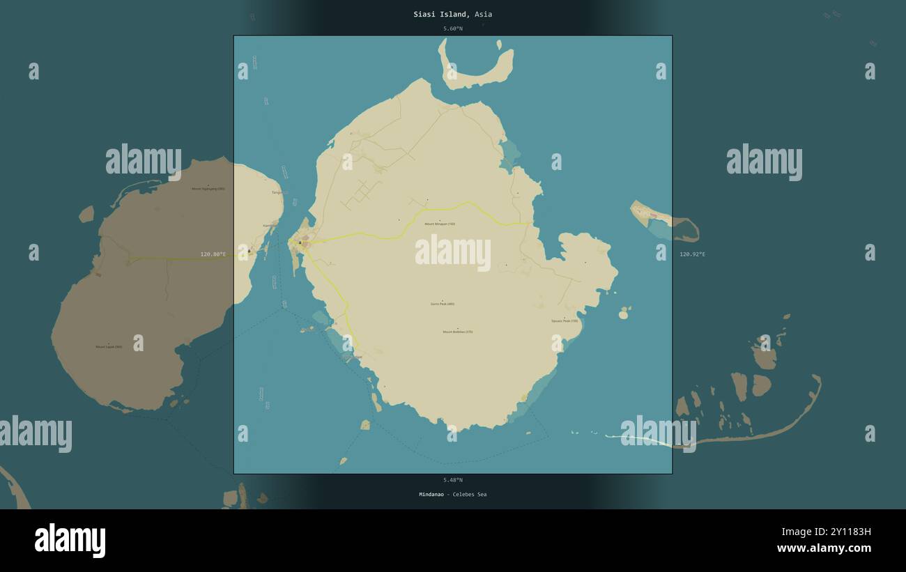 Siasi Island in the Celebes Sea, belonging to Philippines, described and highlighted on a ...