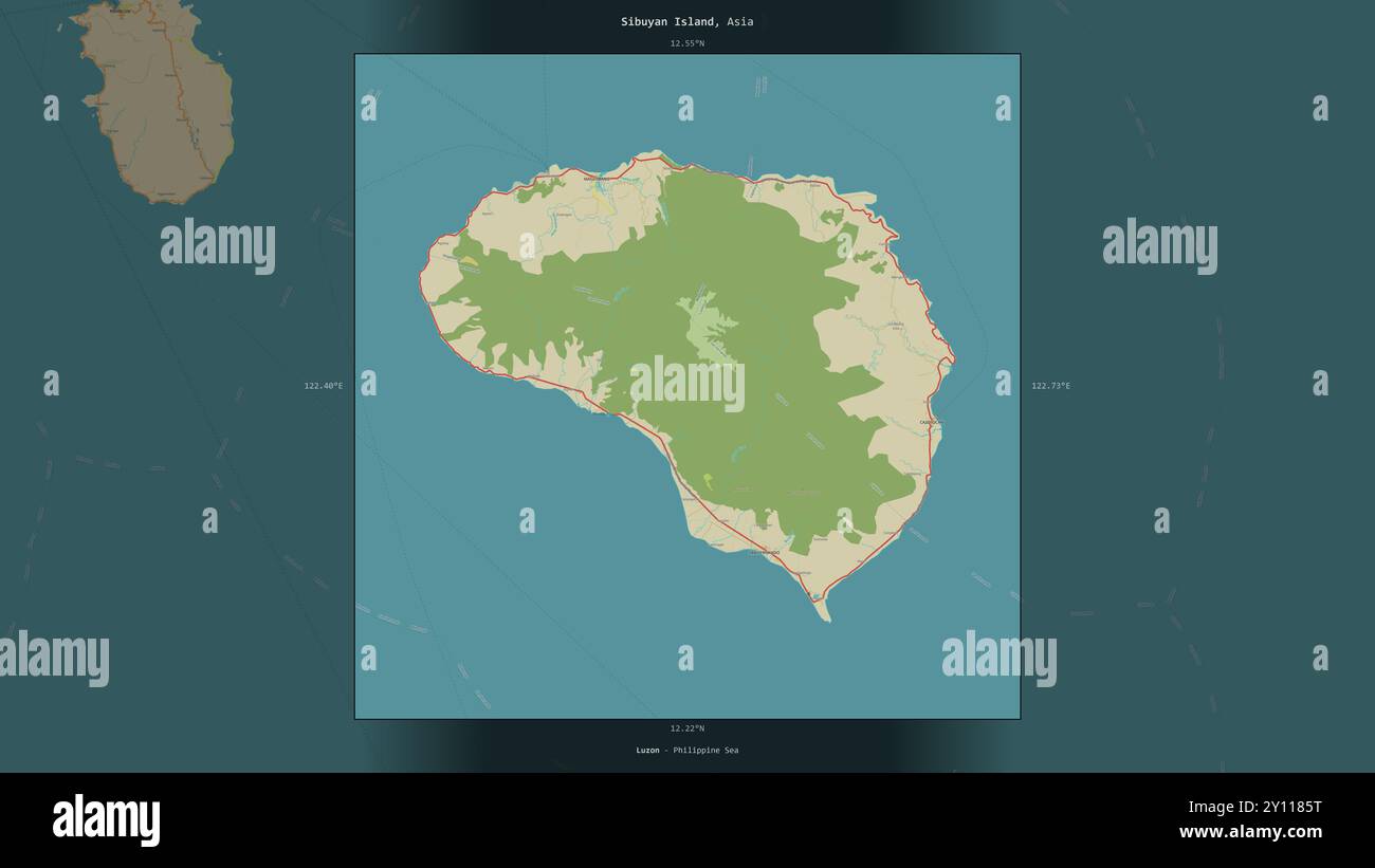 Sibuyan Island in the Philippine Sea, belonging to Philippines, described and highlighted on a ...