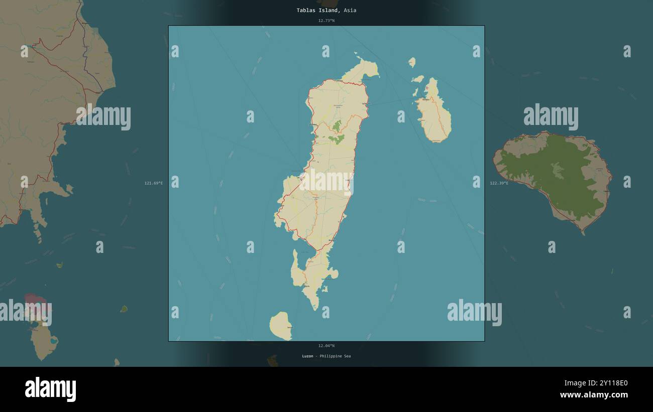 Tablas Island in the Philippine Sea, belonging to Philippines, described and highlighted on a ...