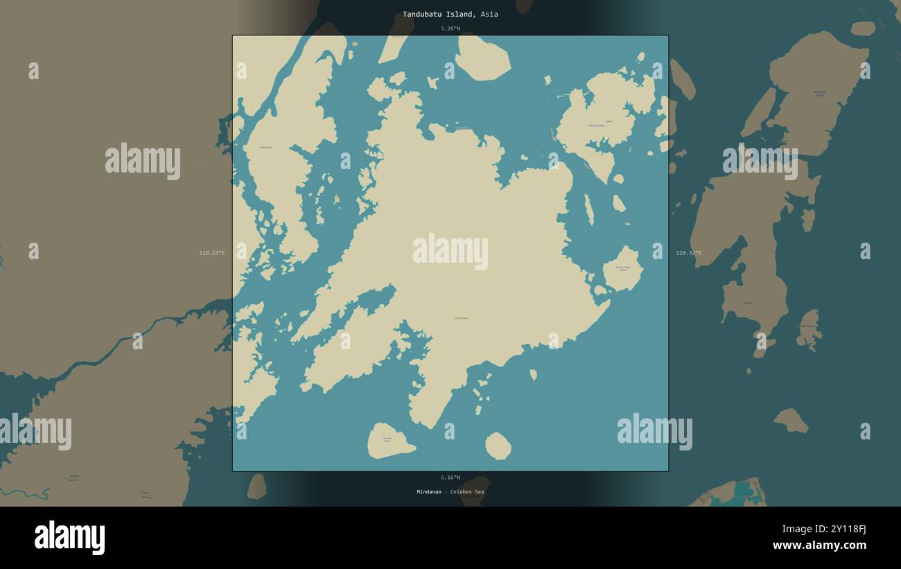 Tandubatu Island in the Celebes Sea, belonging to Philippines, described and highlighted on a ...