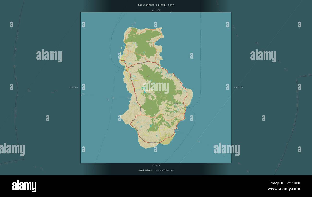 Tokunoshima Island in the Eastern China Sea, belonging to Japan, described and highlighted on a ...