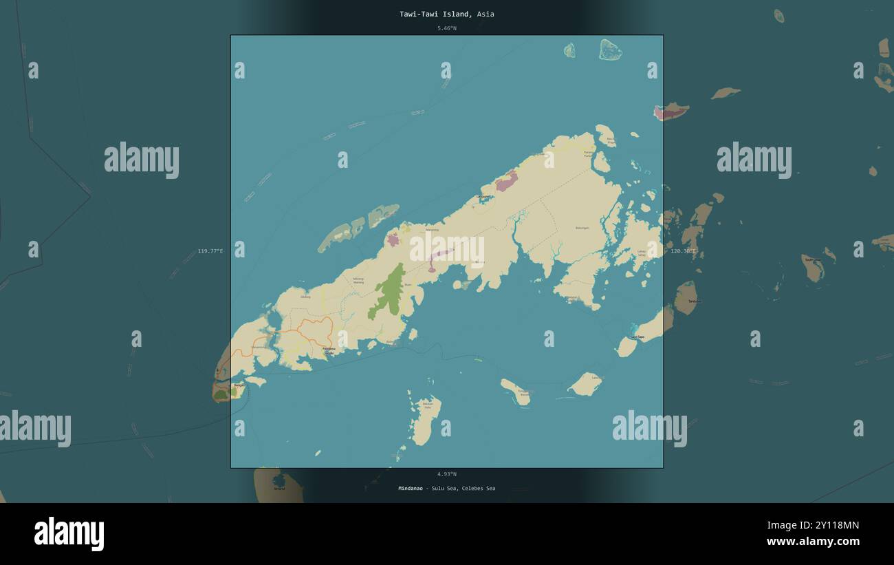 Tawi-Tawi Island in the Sulu Sea, belonging to Philippines, described and highlighted on a ...