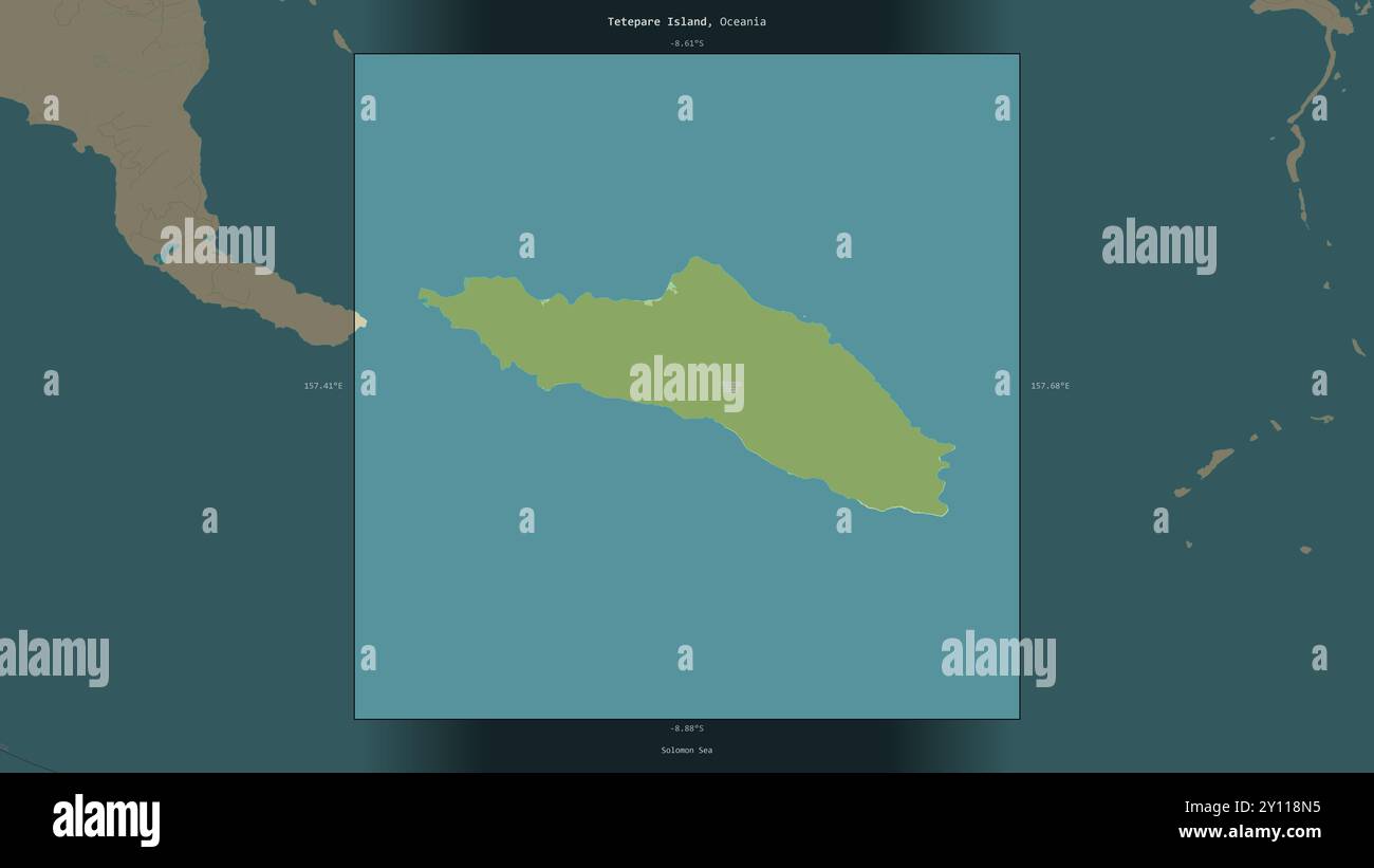 Tetepare Island in the Solomon Sea, belonging to Solomon Islands, described and highlighted on a ...