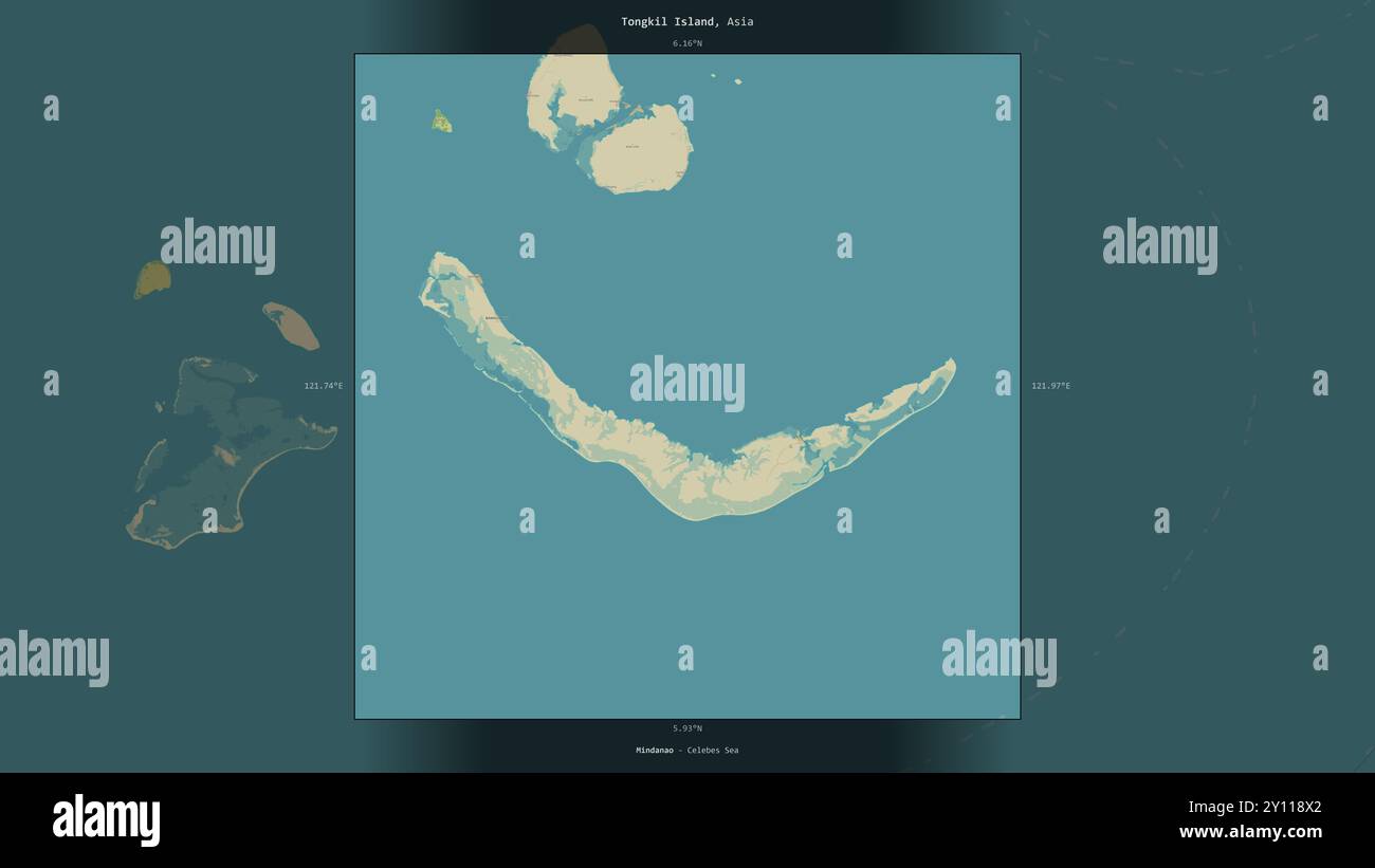 Tongkil Island in the Celebes Sea, belonging to Philippines, described and highlighted on a ...