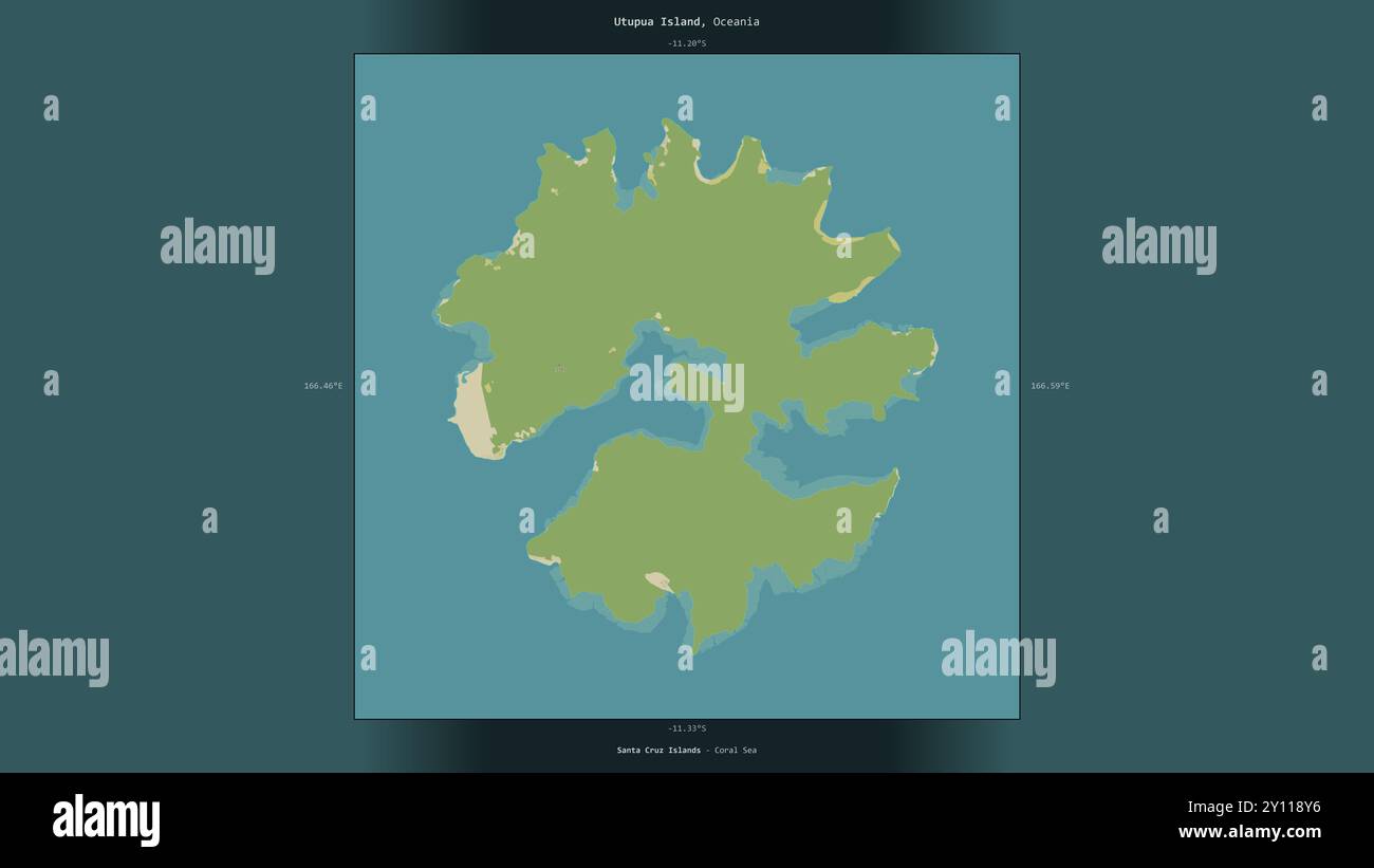 Utupua Island in the Coral Sea, belonging to Solomon Islands, described and highlighted on a ...