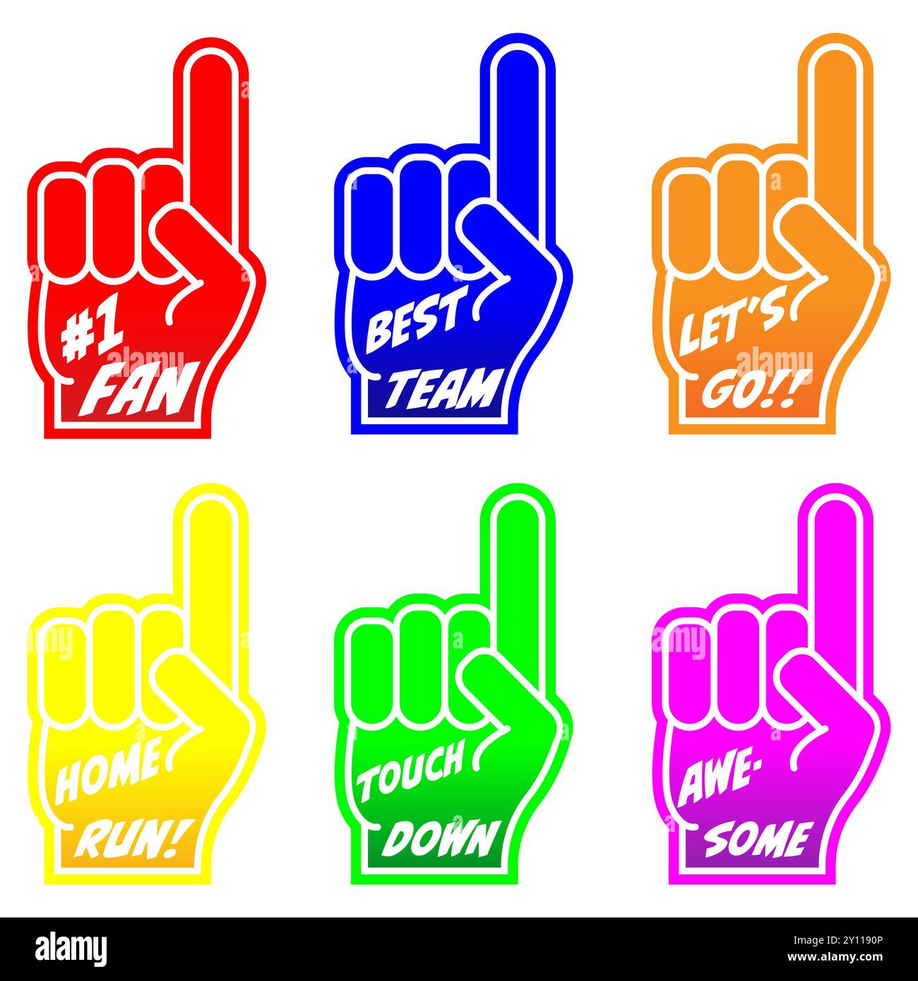 Set of colourful Fan Fingers with rally messages, foam fan hand glove ...