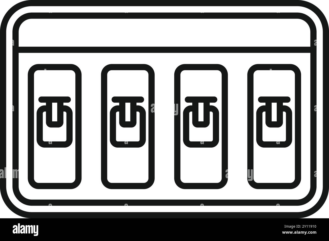 Simple black and white icon of a control panel with four toggle ...