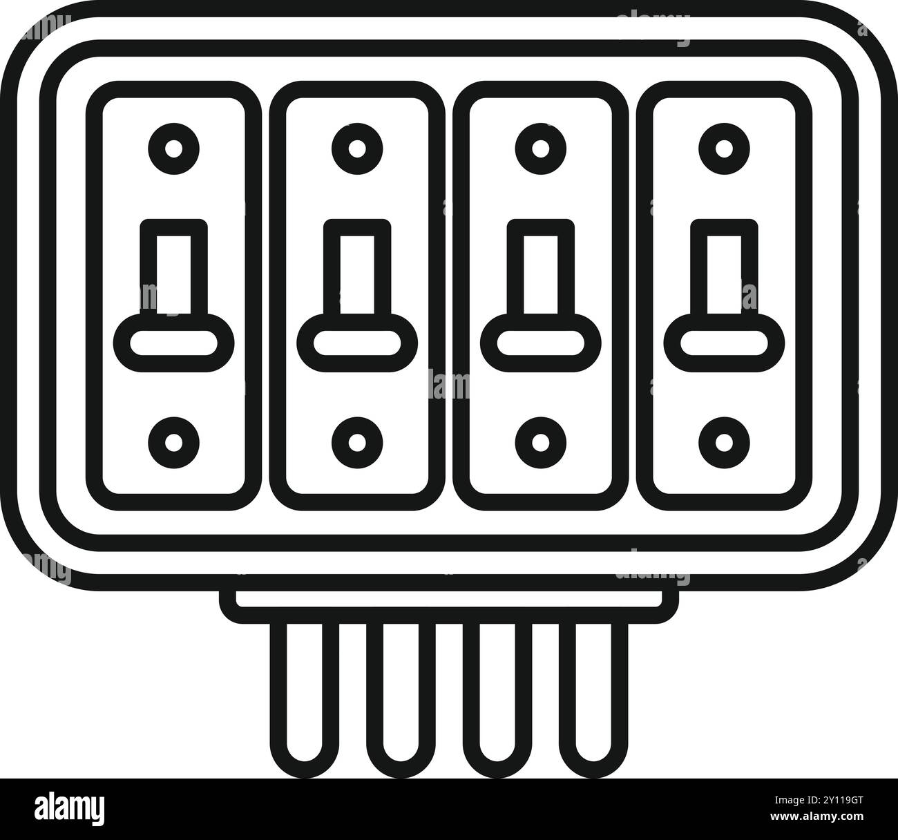 Line art icon of a control panel with four toggle switches controlling ...