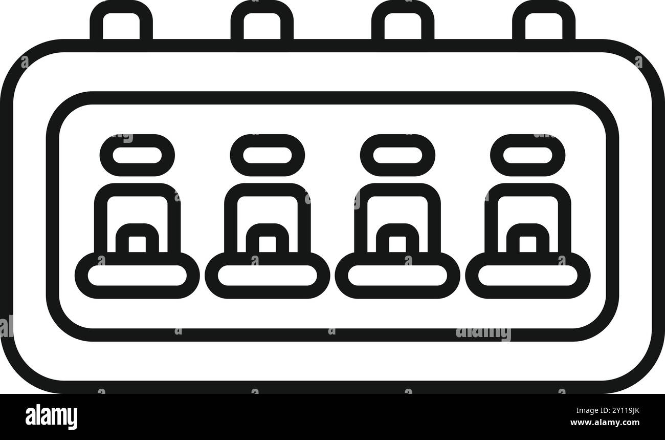 Simple icon of an airplane cabin interior, showing a row of four seats ...