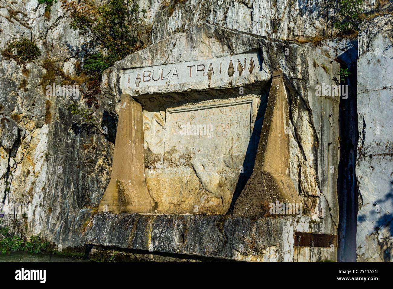 Ancient Roman Tabula Traiana stands proudly against the cliffside in ...