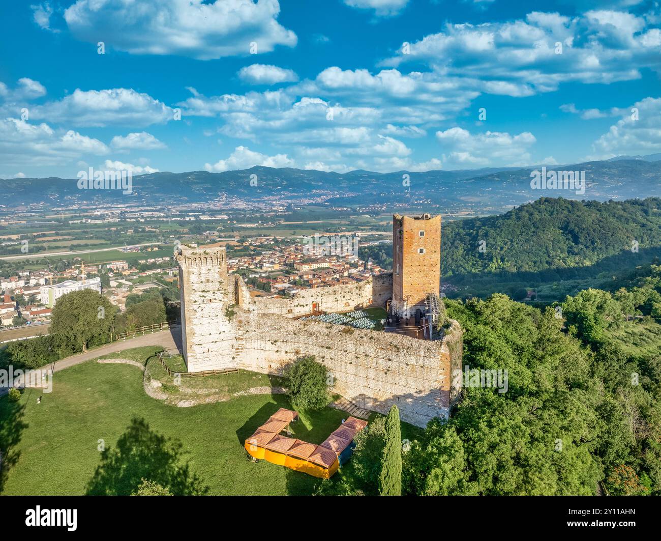 Aerial view of Romeo and Juliet castles in Montecchio Maggiore, rare ...