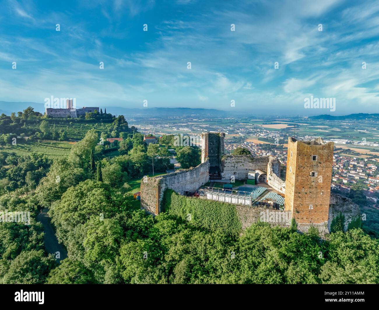 Aerial view of Romeo and Juliet castles in Montecchio Maggiore, rare ...