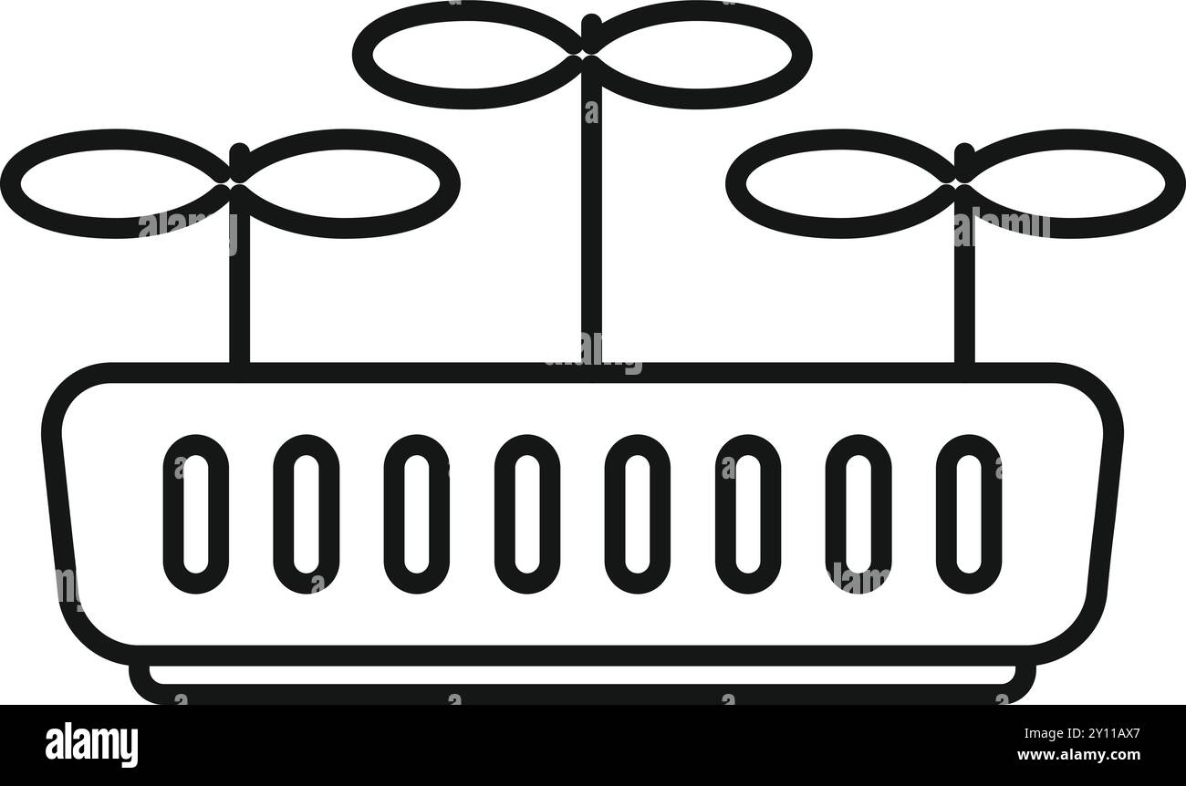 Simple line icon representing a drone with three propellers standing on ...