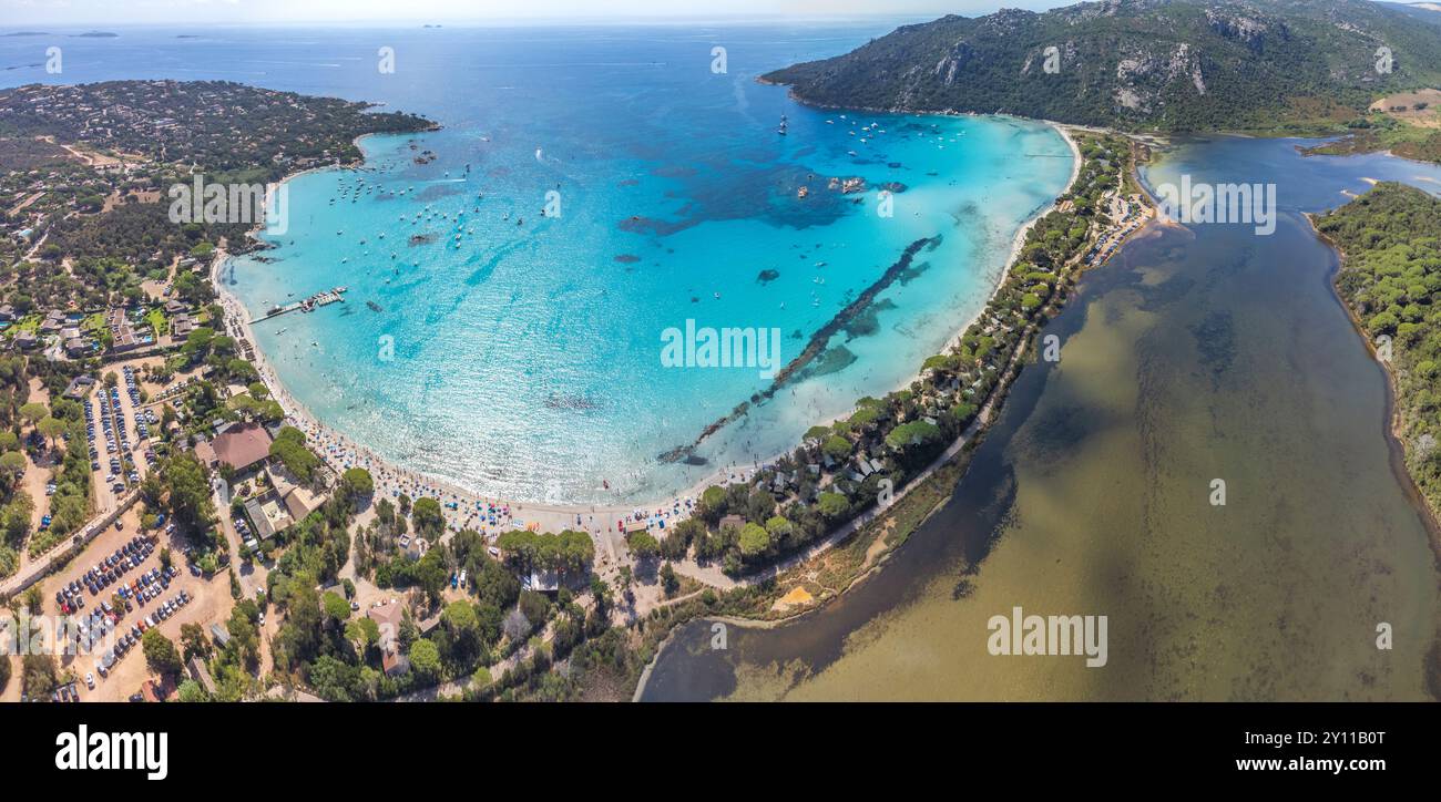 Aerial view of Santa Giulia sandy beach with the characteristic ...