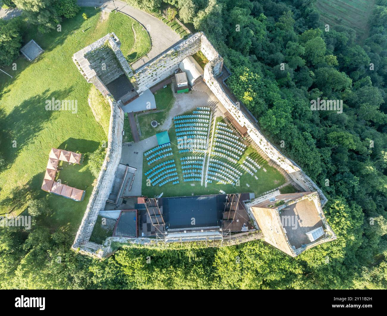 Aerial view of Romeo and Juliet castles in Montecchio Maggiore, rare ...