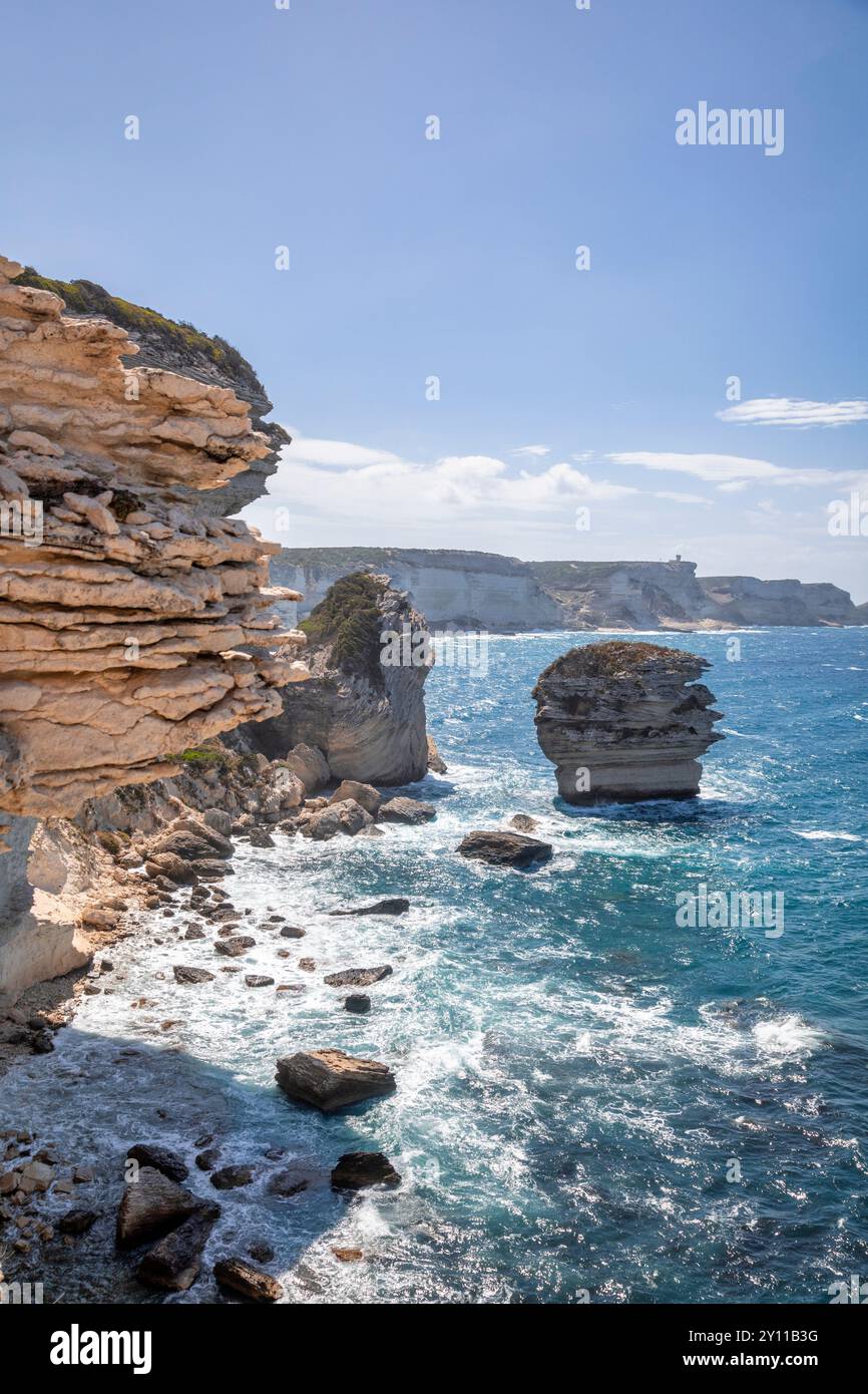 the jagged cliff on the Strait of Bonifacio, Corse-du-Sud, Corsica ...