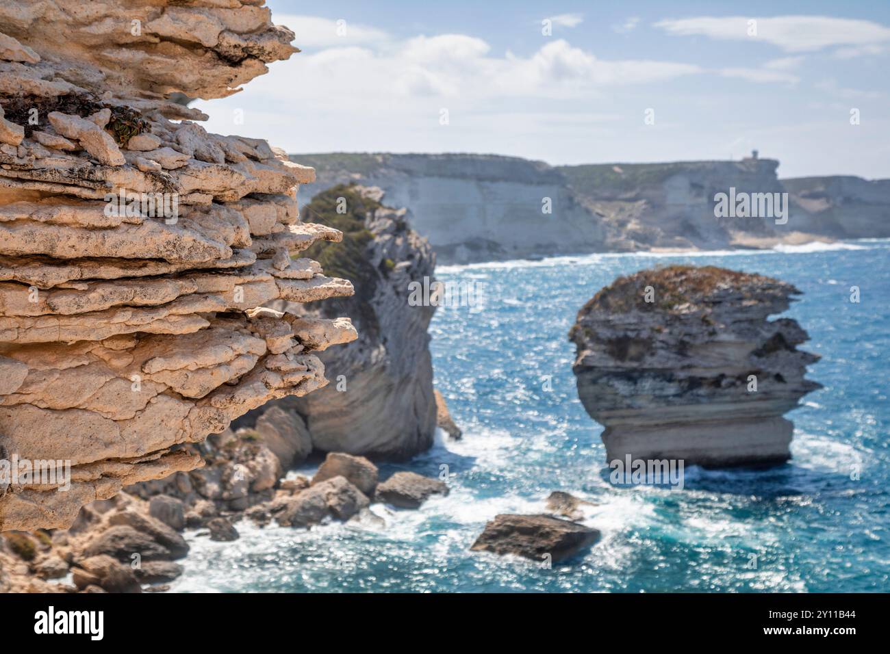 the jagged cliff on the Strait of Bonifacio, Corse-du-Sud, Corsica ...