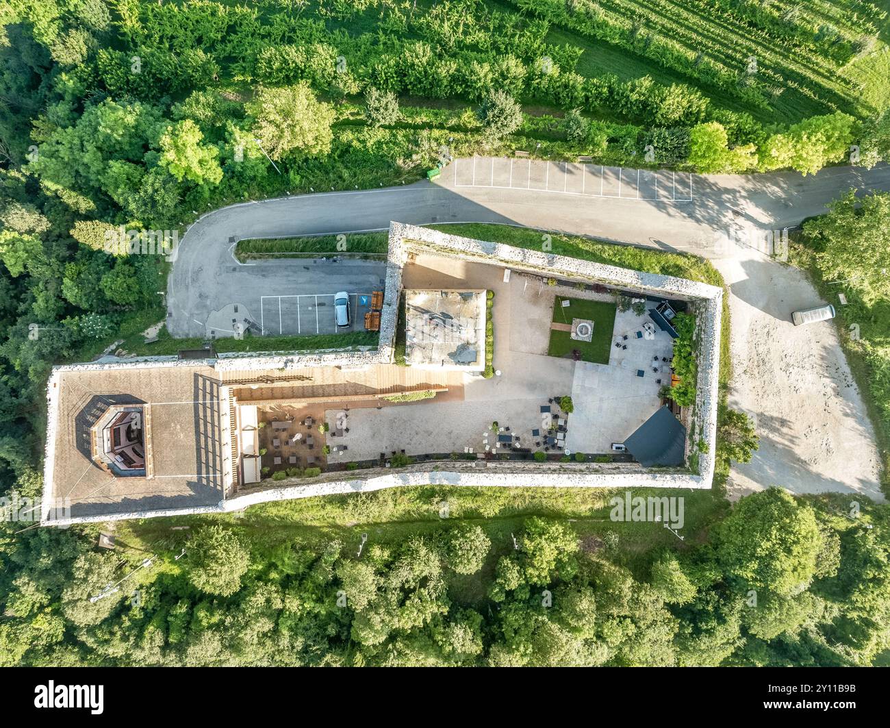 Aerial view of Romeo and Juliet castles in Montecchio Maggiore, rare ...