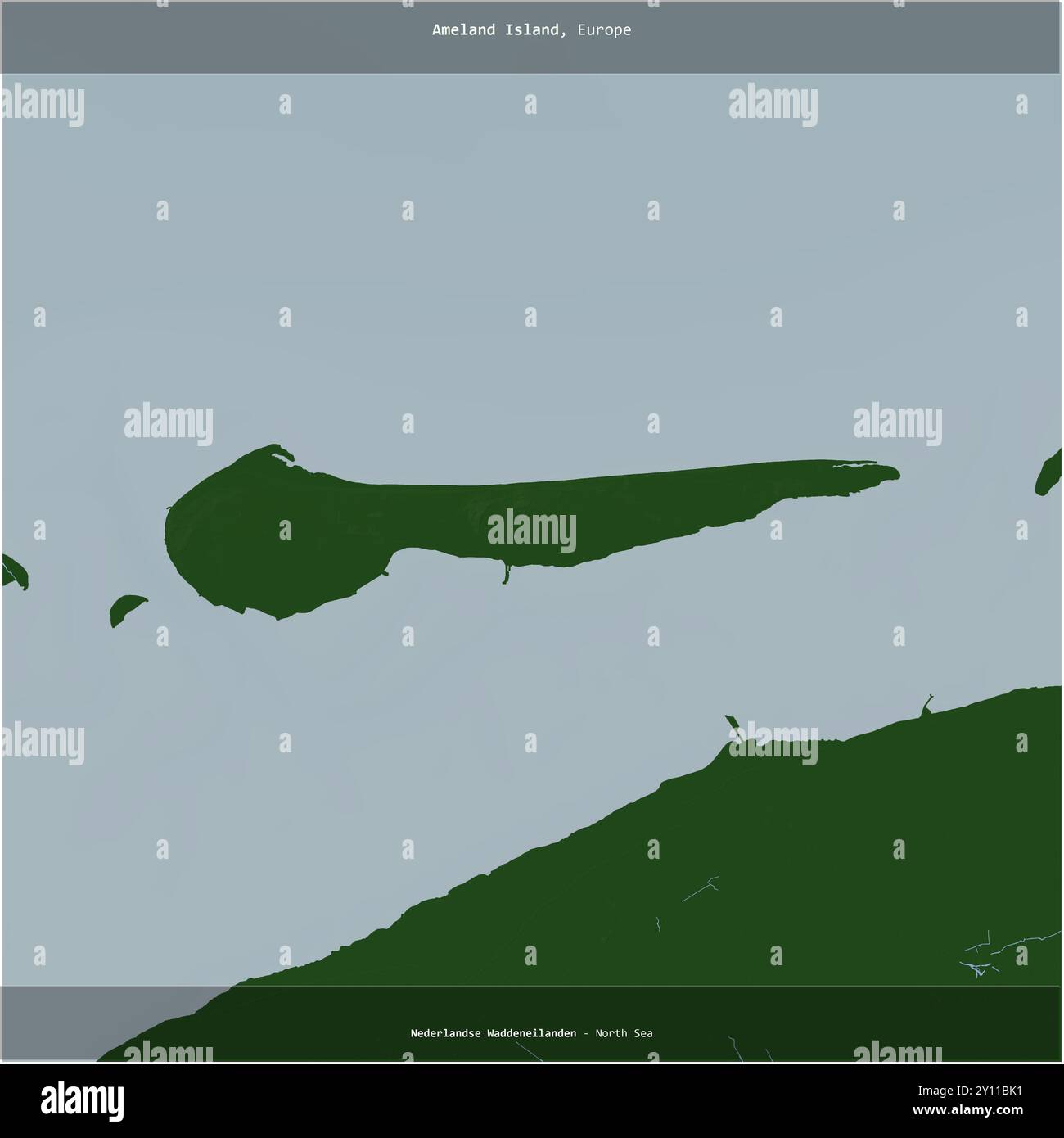 Ameland Island in the North Sea, belonging to Netherlands, cropped to ...