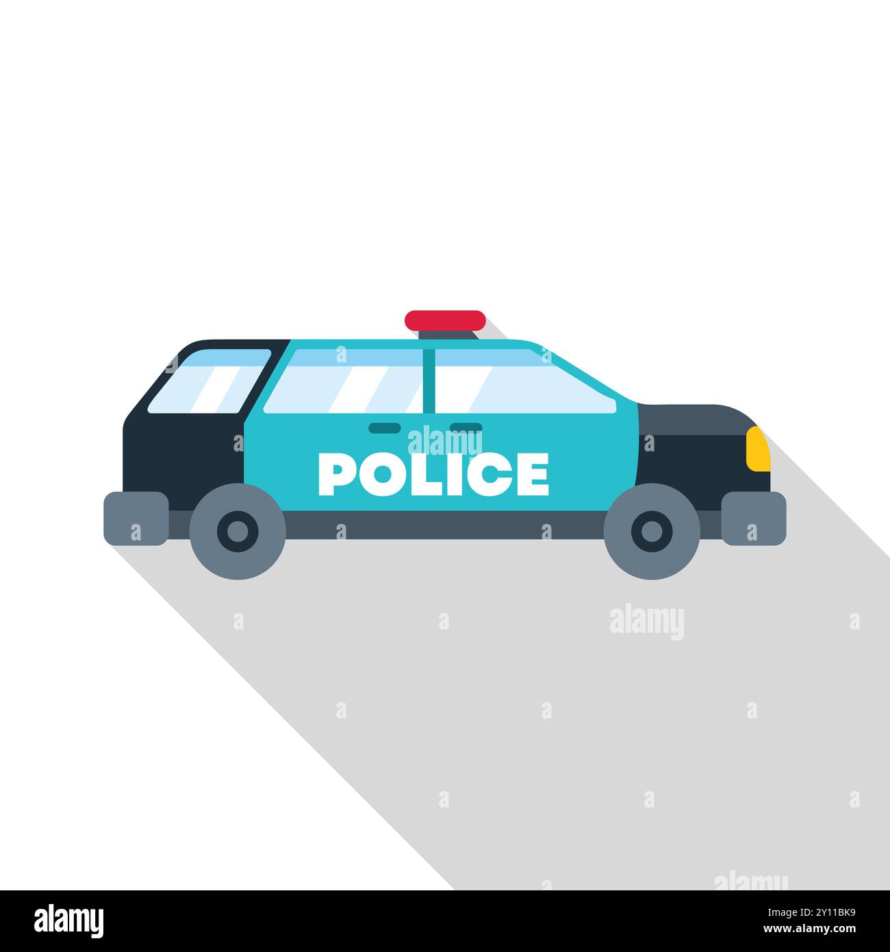 Turquoise and black police car parked in profile showing its side view ...