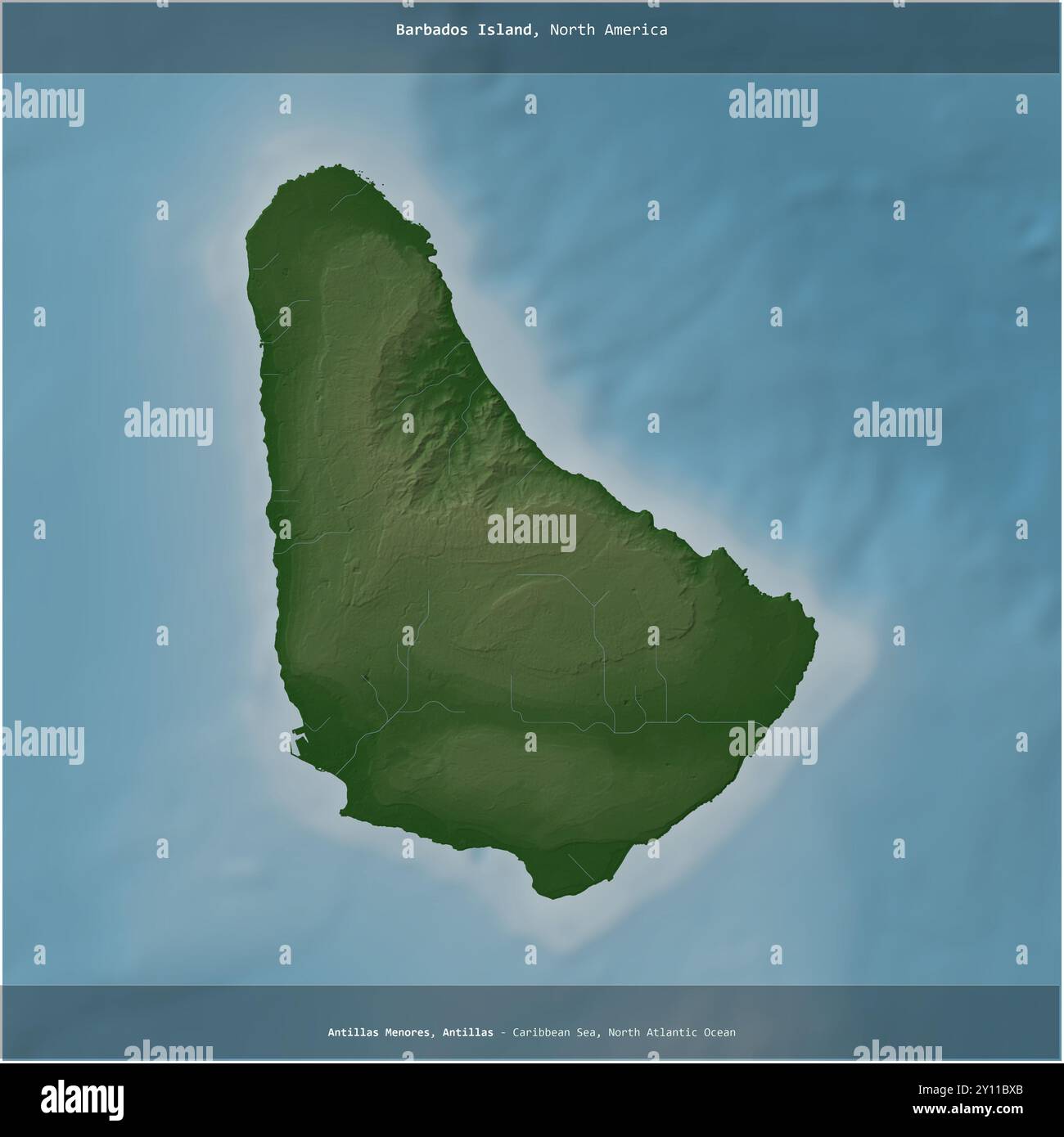 Barbados Island in the Caribbean Sea, belonging to Barbados, cropped to square on a colored ...