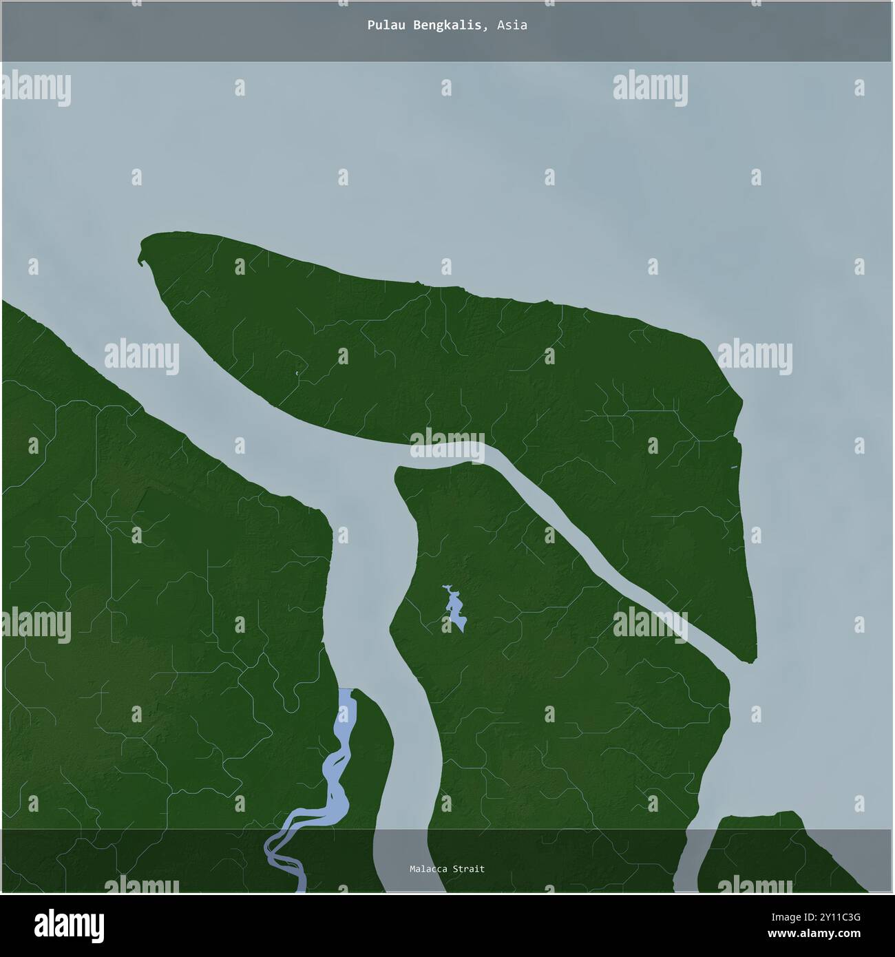 Pulau Bengkalis in the Malacca Strait, belonging to Indonesia, cropped ...