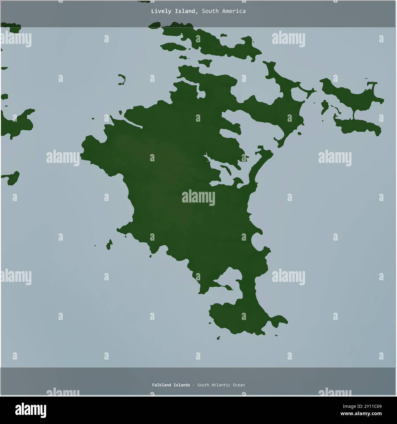 Lively Island in the South Atlantic Ocean, belonging to Falkland Islands, cropped to square on a ...