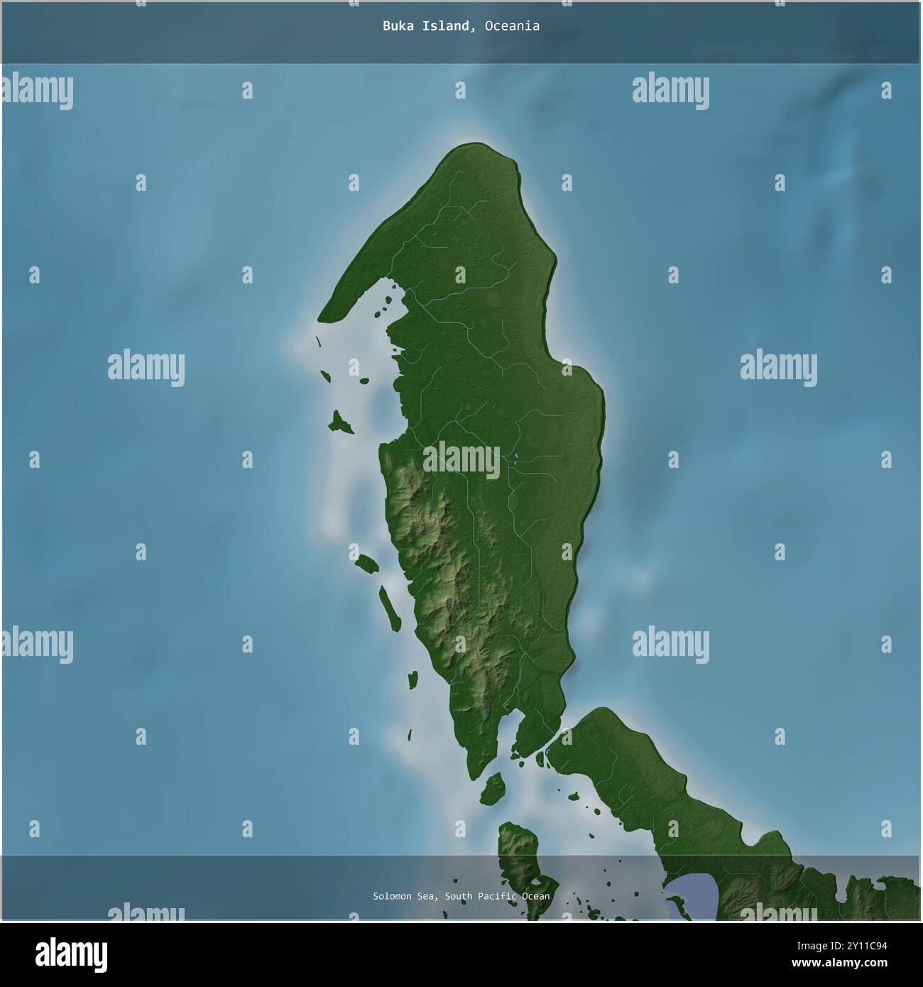 Buka Island in the Solomon Sea, belonging to Papua New Guinea, cropped to square on a colored ...