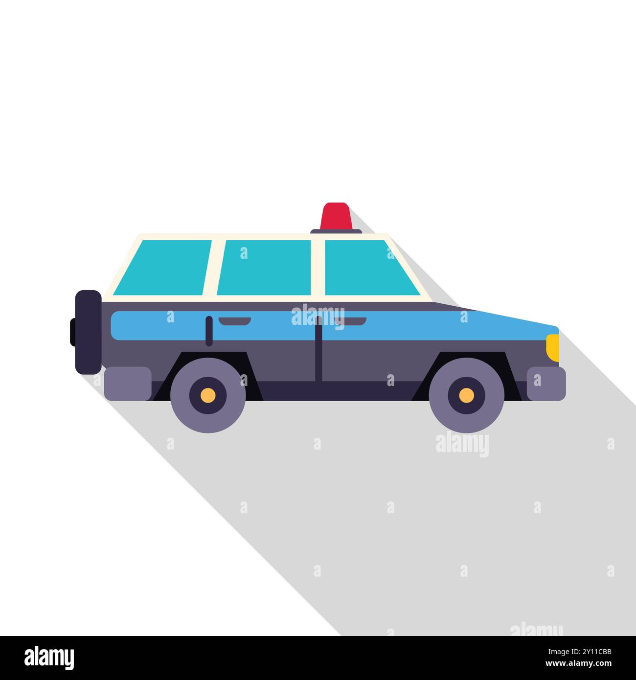 Classic police car driving with siren lights on in side view Stock ...