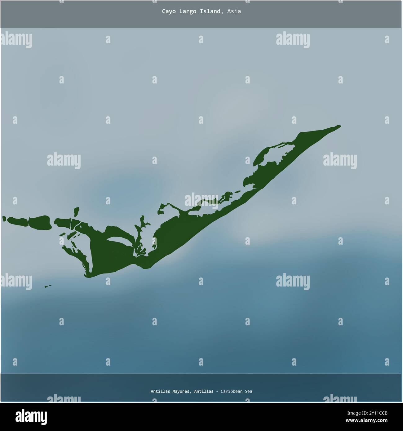 Cayo Largo Island in the Caribbean Sea, belonging to Cuba, cropped to ...