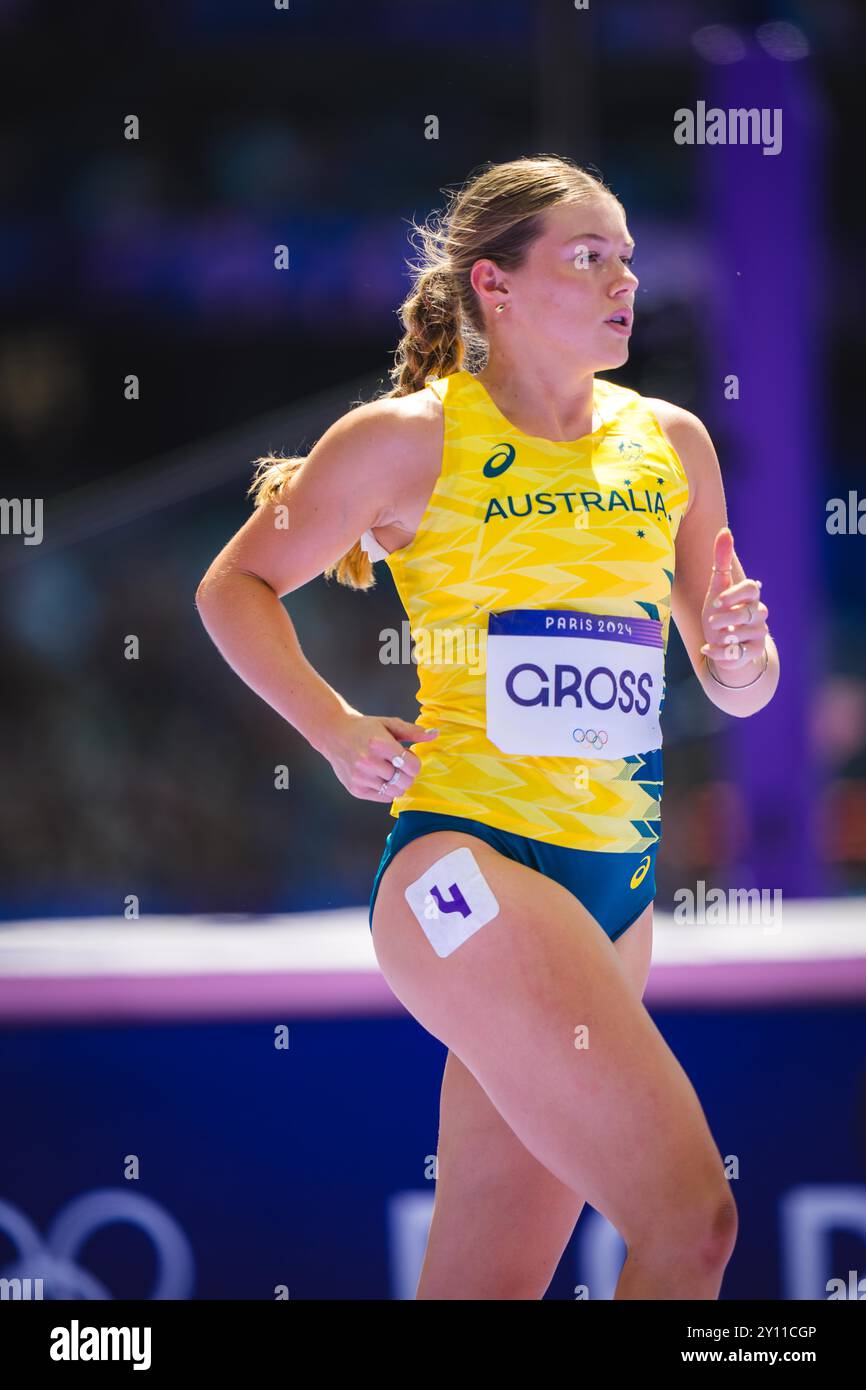 Mia Gross participating in the 100 meters at the Paris 2024 Olympic ...