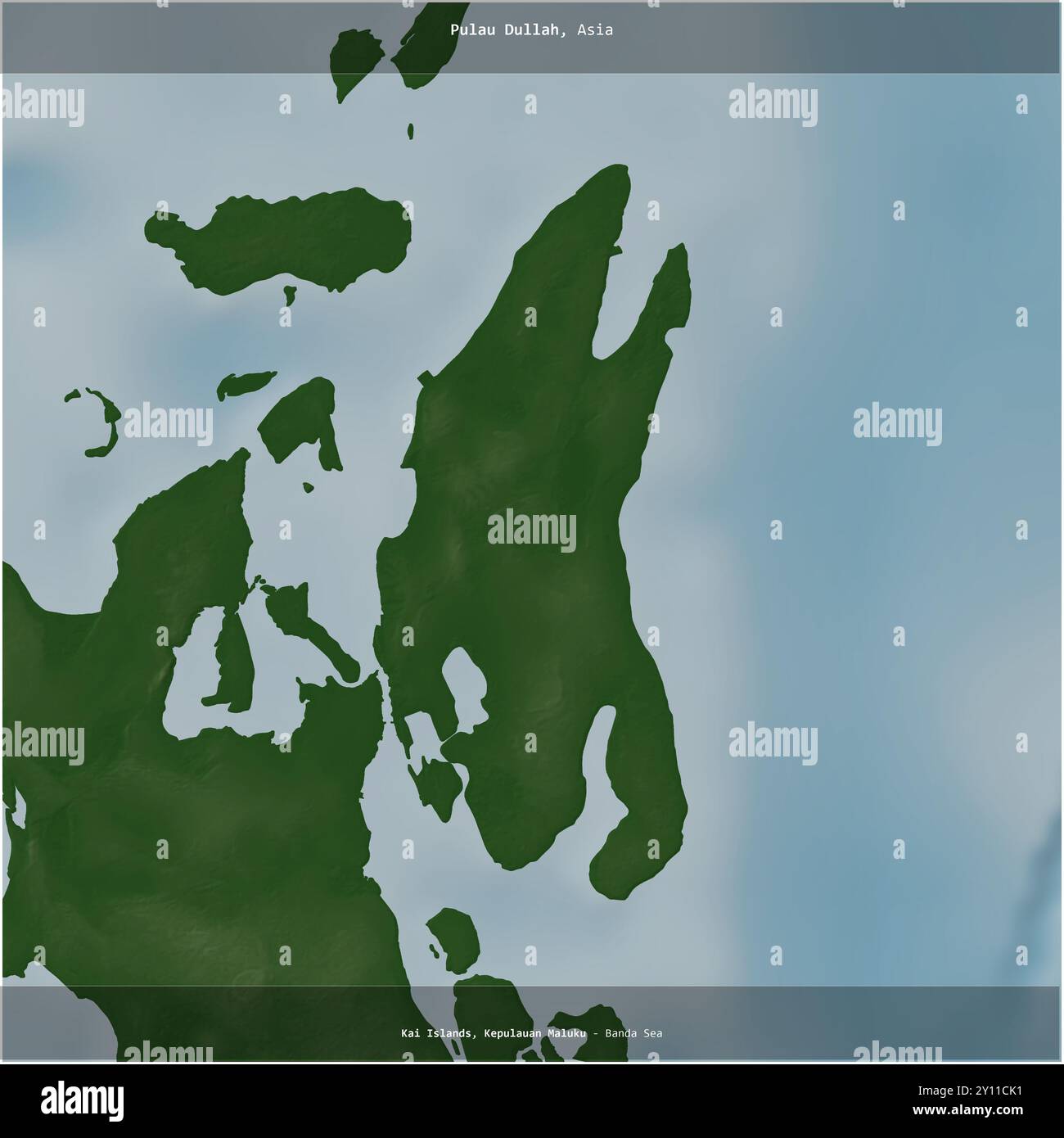 Pulau Dullah in the Banda Sea, belonging to Indonesia, cropped to ...